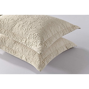 MarCielo 2-Piece Embroidered Pillow Shams, Queen Size Decorative Microfiber Pillow Covers Set, Standard Size Beige