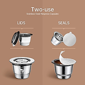 MG Coffee Stainless Steel Reusable Nespresso Capsules Permanent Coffee Pod Holder Compatible for Nespresso Machines (Silver capsules tamper)