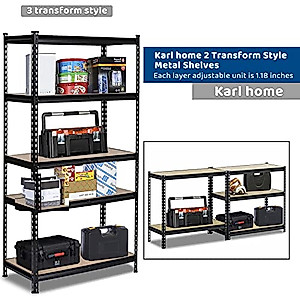 Karl home Garage Shelving Heavy Duty, 5-Tier Wide Size Adjustable Metal Shelving Unit Rack Organization for Garage Pantry Basement, 1900lbs,35.4" L x 17.7" W x 70.9" H, Black