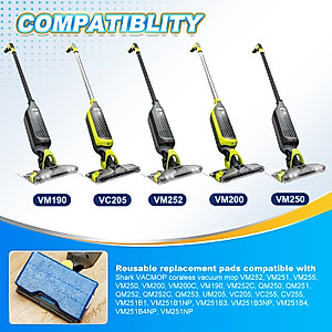 KEEPOW Reusable Vacmop Replacement Pads Compatible with Shark Vac Mop VM252 VM200 VC205 VM250 VM190 VM200P12, Vacuum Mop Pads Refills for Hardwood Floor with Upgraded Dirt Chamber, Blue, 2+1+1 Pack