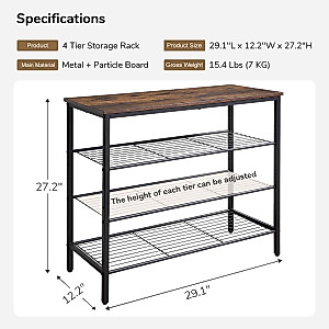 HQXING 4-Tier Shoe Rack Organizer, Metal Mesh Shoe Storage Shelf, for Entryway, Hallway, Closet, Dorm Room, Industrial, Rustic Brown