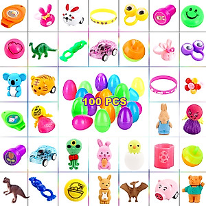 KASU 100 Pcs Prefilled Easter Eggs with Toys Inside Premium for Easter Theme Party Favor, Easter Eggs Hunt, Easter Basket Stuffers/Fillers, Classroom Prize Supplies
