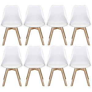 Yaheetech Dining Chairs DSW Chair Shell Lounge Plastic Side Chair Modern Mid Century Dining Room Living Room Bedroom Kitchen Chairs Accent Chair White,8Pcs