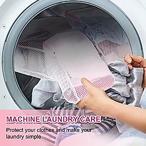 5 Pack Honeycomb Mesh Laundry Bag with Handle Delicate Bag for Washing Machine Large Opening Side Widening Zippered Mesh Bag Lingerie Bag for Sock Bra Baby Items Travel Garment, 3 Sizes (Pink)