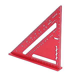 Compact Aluminum Woodworking Ruler Clear Scale, Double Sided Marking, 7.3in / 18.5cm, for Determining and Marking Angles (Red)