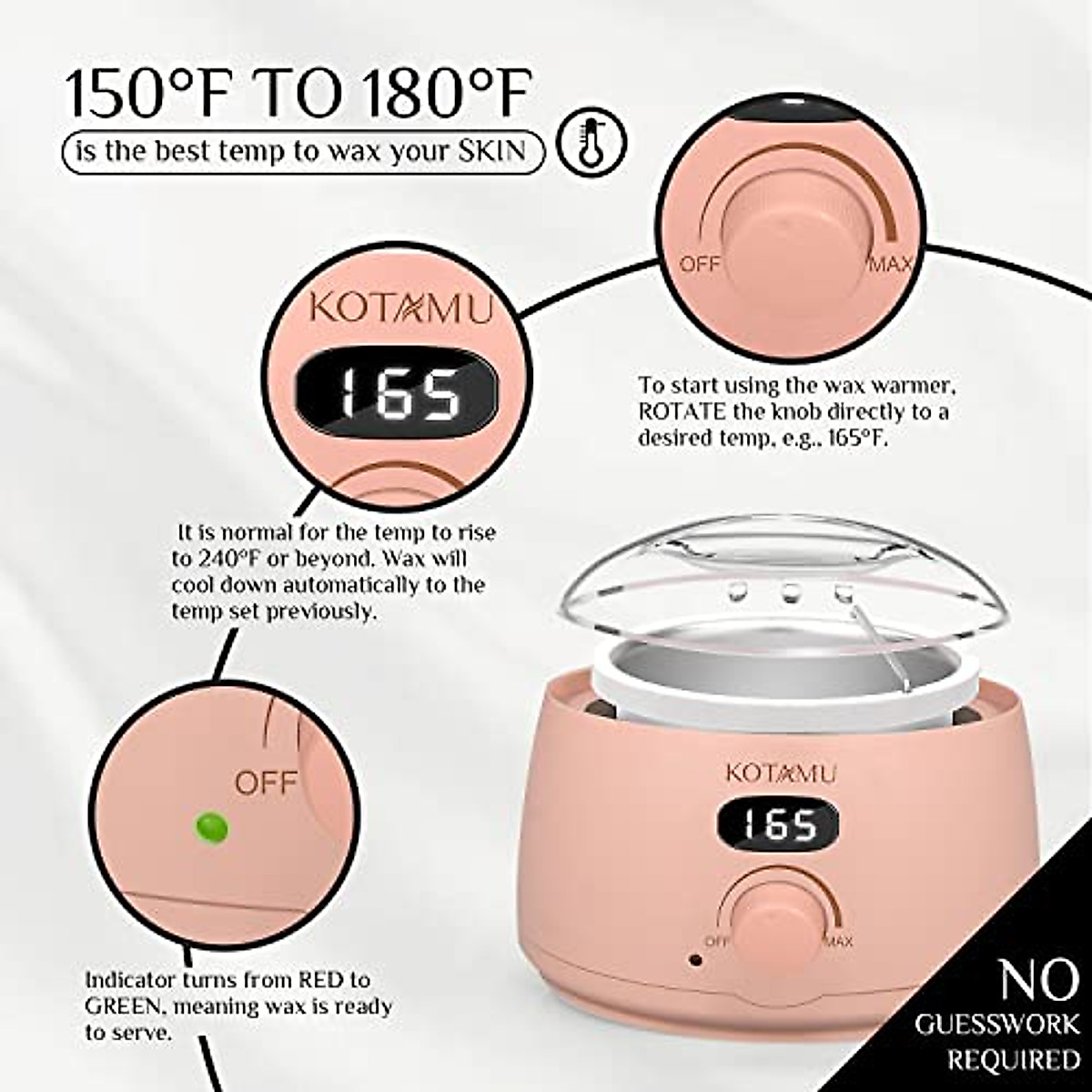 KOTAMU Digital Wax Warmer Kit for Hair Removal At Home for Women Sensitive Skin Brazilian Facial Hair Body with 4 Formulas Hard Wax Beads Target Different Type of Hair