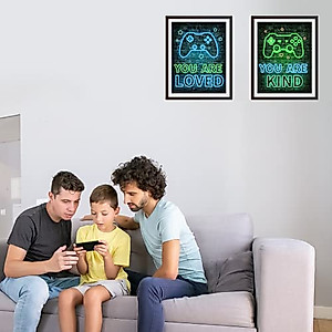 Neon Video Game Decor Set of 4(8"x10"), Boys Room Decorations for Bedroom, Encouragement Gaming Wall Art for Kids Boy Playroom Home Decor, gamer wall art, Teen boy bedroom, No Frames