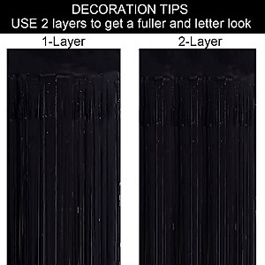 4 Pack Black Streamers Backdrop Curtain 3.2 Ft X 8.2 Ft Black Foil Fringe Curtain Halloween Tinsel Backdrop Birthday Party Decorations Door Streamer
