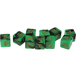 10pcs Six Sided Dual Colored D6 Dices For D&D Casino Poker Dice Guessing Games - Green & Black, 16mm