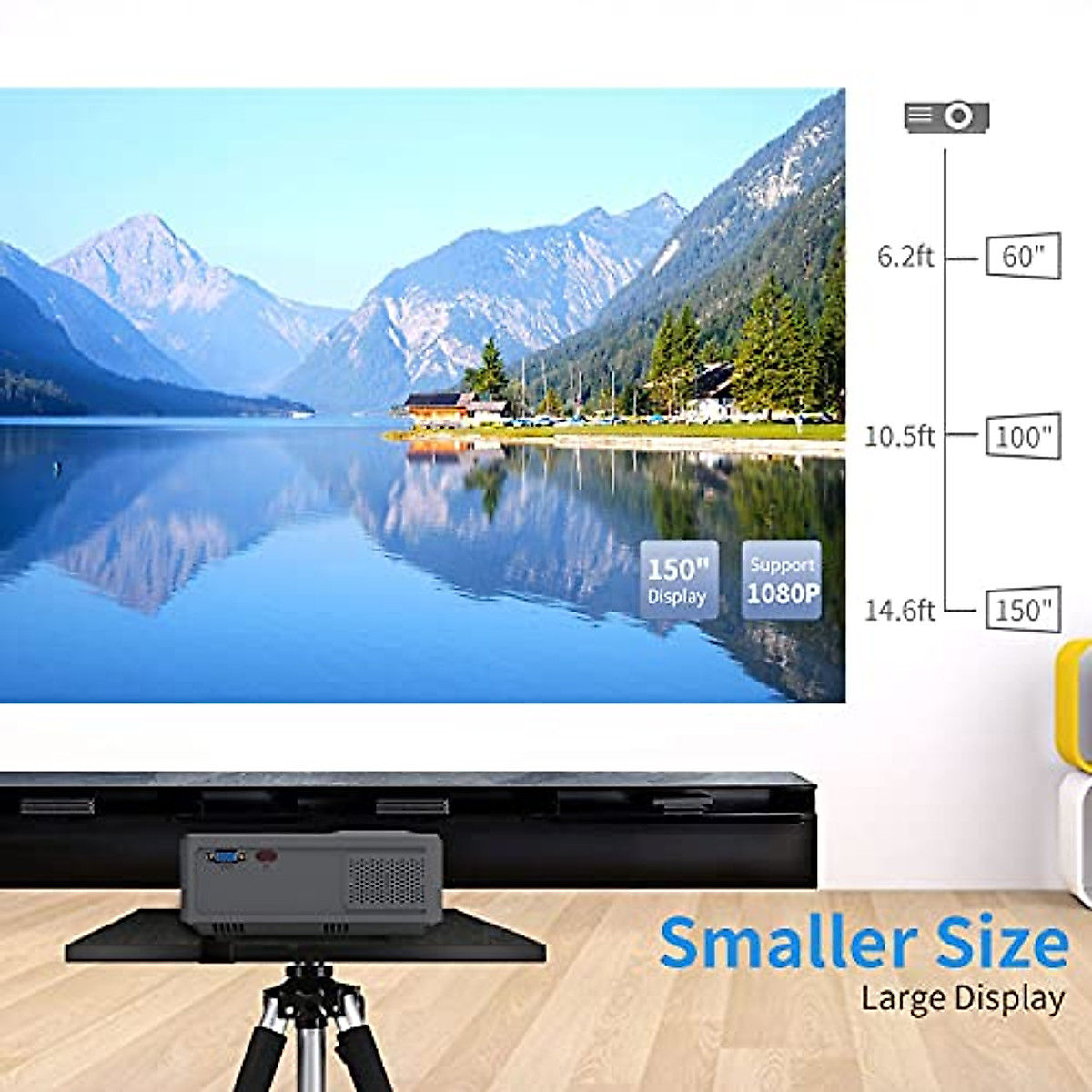 Mini Portable WiFi Projector Support 1080P Home Theater,Wireless Outdoor Movie Projector with Bluetooth,Indoor Smart Android Projector Built in Apps/Speaker/HDMI/USB for Laptop Phone TV Stick