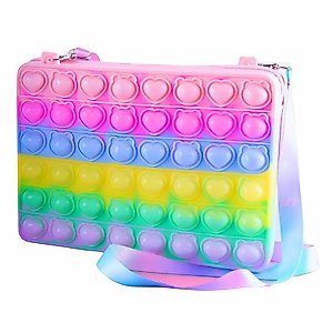Azsure Large 9 x 7 inch Fidget Pop It Shoulder Crossbody Bag Colorful Pops Purse for Girls Women. Trendy & Fashionable Bubble Poppit Handbag Wallet. Beautiful Design with Candy Colors