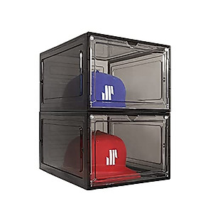 Modern JP Hat Organizer for Baseball Caps (2-Pack) - Transparent Hat Display, Premium Hat Storage Box - Quick Assembly Hat Rack Design with Easy Access Magnet Door, Black