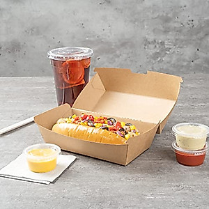 Bio Tek 6.7 x 3.5 x 3.5 Inch Clamshell Food Containers, 100 Disposable Sandwich Containers - Hinged Lid, Tab-Lock Closure, Kraft Paper Hot Dog Containers, Recyclable, Greaseproof