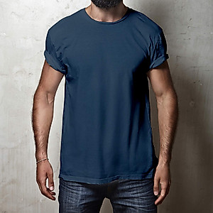 BANNER BUZZ MAKE IT VISIBLE BannerBuzz, Plain Crew Neck T-Shirt Short Sleeve, Cotton Fabric, Unisex, Fabric Warranty for up to 25 Washes (X Large, Blue)