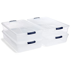 Rubbermaid Cleverstore Clear 41 Qt/10.25 Gal, Pack of 4 Stackable Plastic Containers with Durable Latching Clear Lids, Visible Storage, Great for Craft, Tool, and Toy Storage