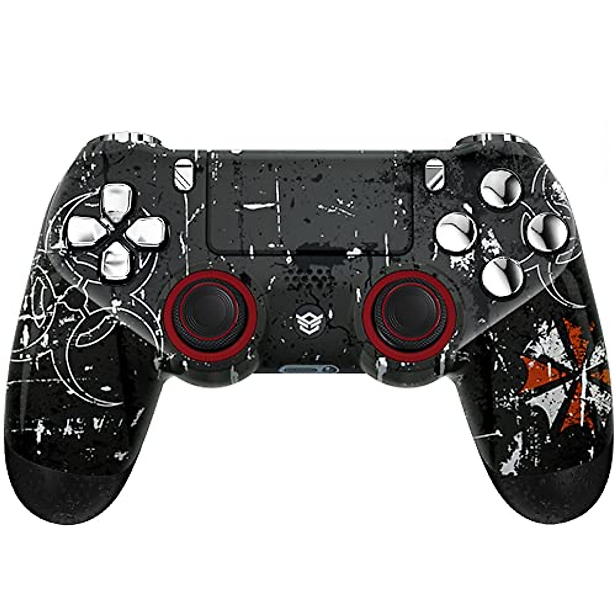 HEXGAMING NEW EDGE 4 Back Buttons & Interchangeable Thumbsticks & Hair Triggers Compatible with ps4 Modded Controller with Paddles - Biohazard Alert