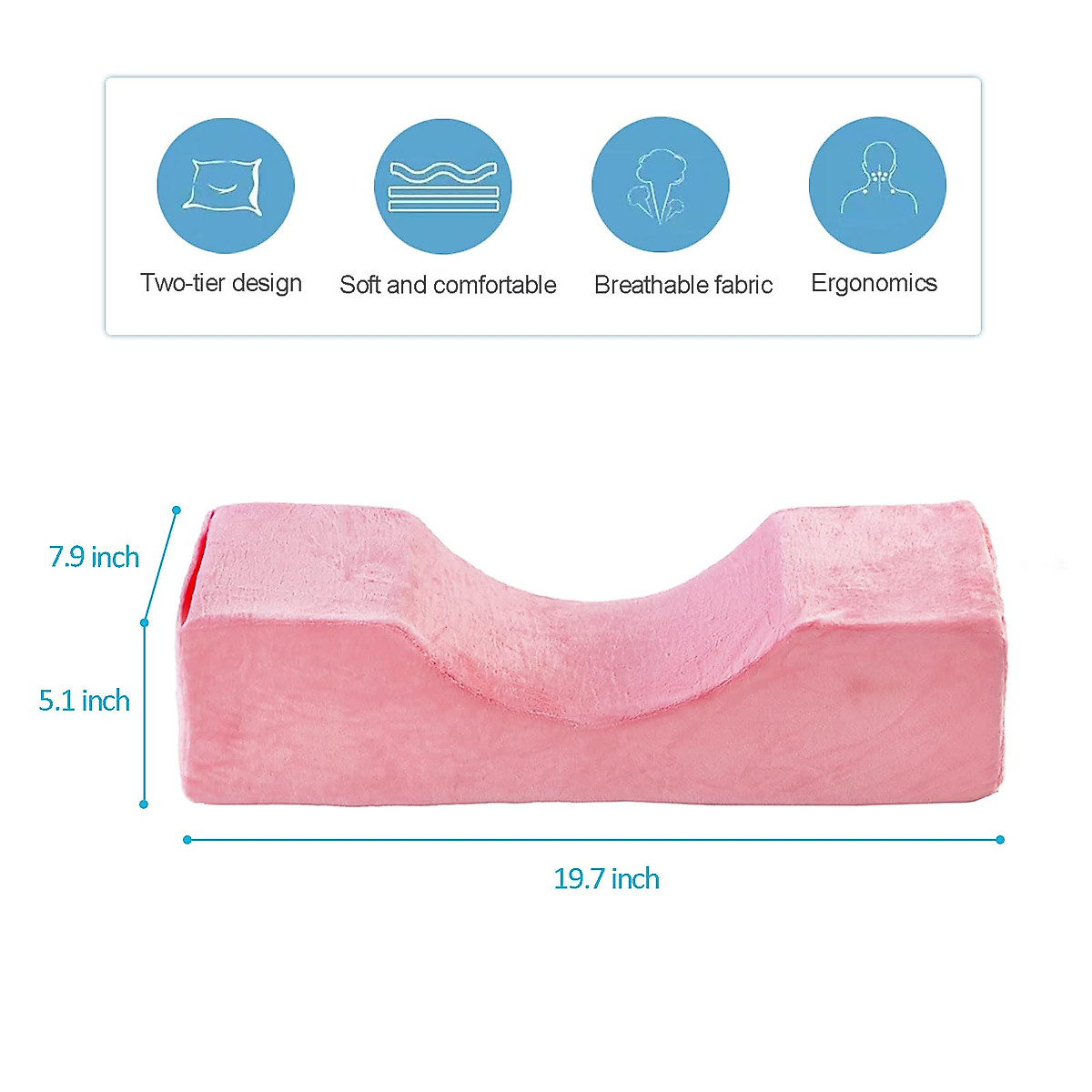 Sankell Beauty Eyelash Extension Neck Pillow Comfortable Memory Foam Grafted Eyelash Curve Pillow with Makeup Pocket to Protect Neck Velvet Pillow Cover Removable (Pink)