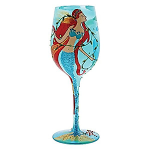 Enesco Wine Glass Mermaid Drinkware, 1 Count (Pack of 1), Blue/Green/Orange/Brown