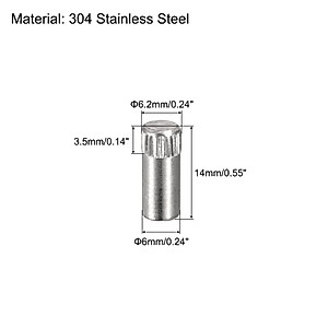 Tool parts 6x14mm 304 Stainless Steel Dowel Pins - 20Pcs Knurled Head Flat End Dowel Pin