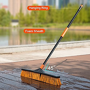 CLEANHOME 24” Push Broom Outdoor for Floor Cleaning with 65” Long Handle and Stiff Bristles, Heavy Duty Broom Brush for Shop, Deck, Garage, Concrete,Patio Sweeping Outside