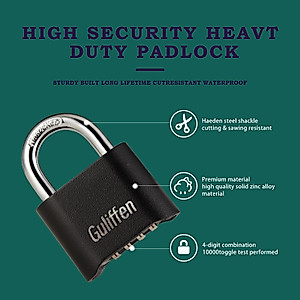 Combo Lock,Guliffen 2 Pack Resettable Combination Lock,2-1/2 in. Long Shackle Outdoor Combination Padlock for Gate, Fence, Warehouse, Storage Unit,Garages (Black)