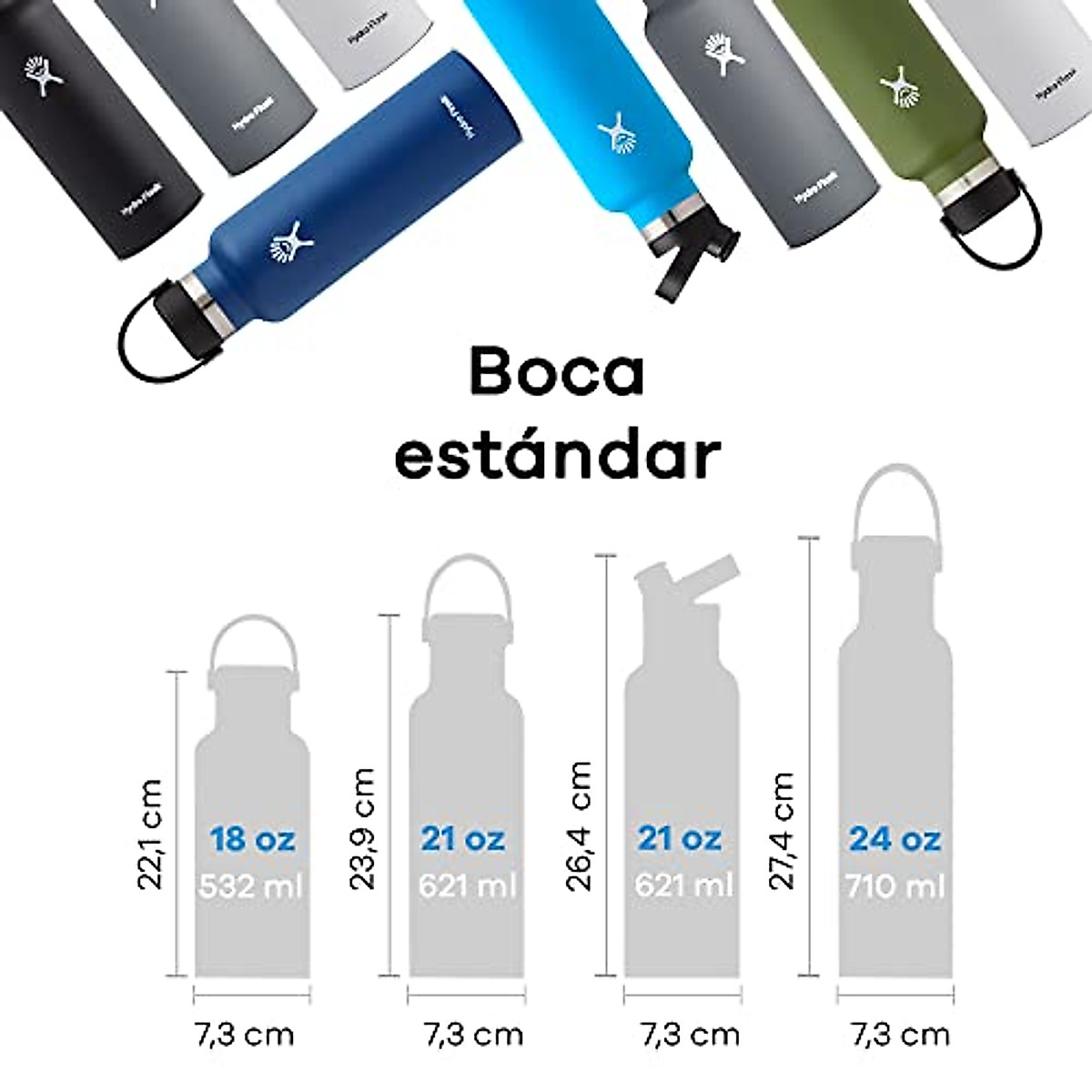 Hydro Flask Water Bottle 621 ml (21 oz), Stainless Steel & Vacuum Insulated, Standard Mouth with Leak Proof Stainless Steel Cap, Pacific