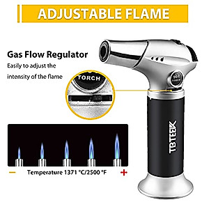 TBTEEK Kitchen Torch, Fit All Tanks Butane Torch Cooking Torch with Safety Lock & Adjustable Flame for Cooking, BBQ, Baking, Brulee, Creme, DIY Soldering(Butane Not Included)