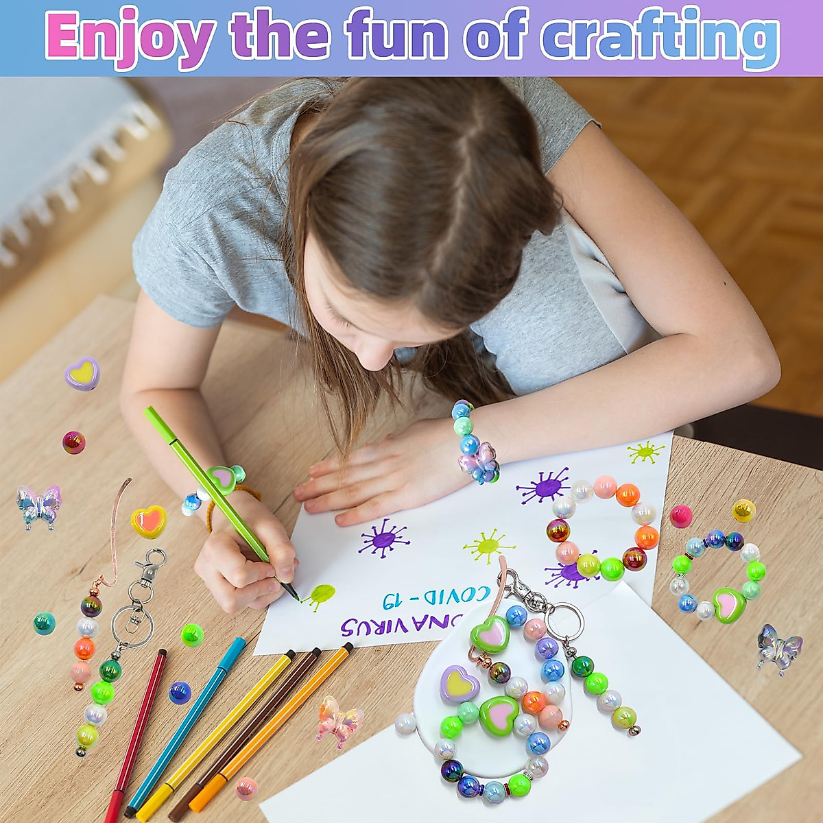 254 Pieces Beads for Pens - 16MM Acrylic Loose Beads Bulk Set - Beads Kit for Crafts - Fit for Jewelry Making, Bracelets, Beadable Pens, and Focal Beads - Cute Beads for DIY Supplies