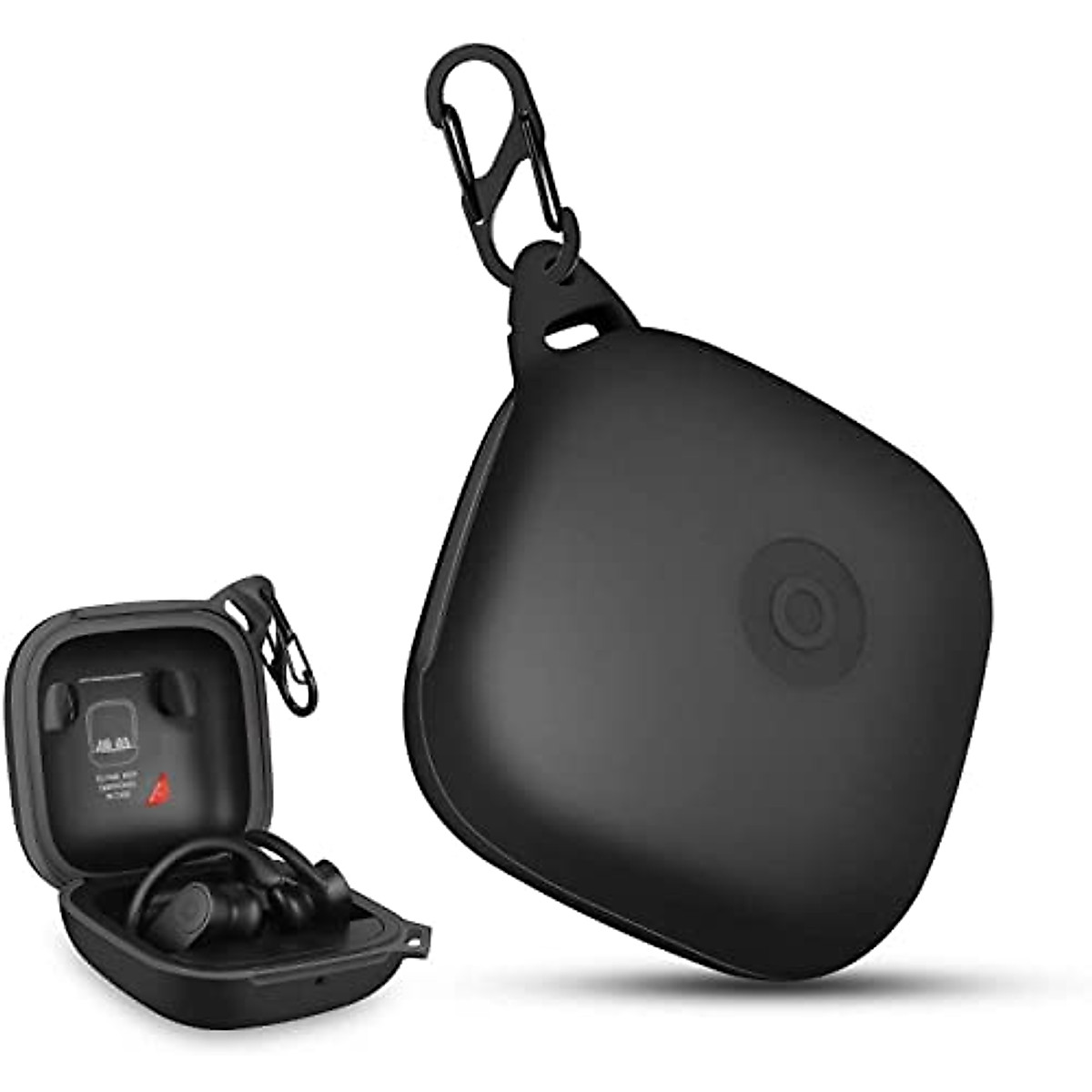 HIETON Silicone Case for Powerbeats Pro, Anti-Break Anti-Lost & Shockproof Easy Carrying Unique Dual Hole Portable Protective Case Cover with Carabiner for 2019 Newest Beats Powerbeats Pro(Black)