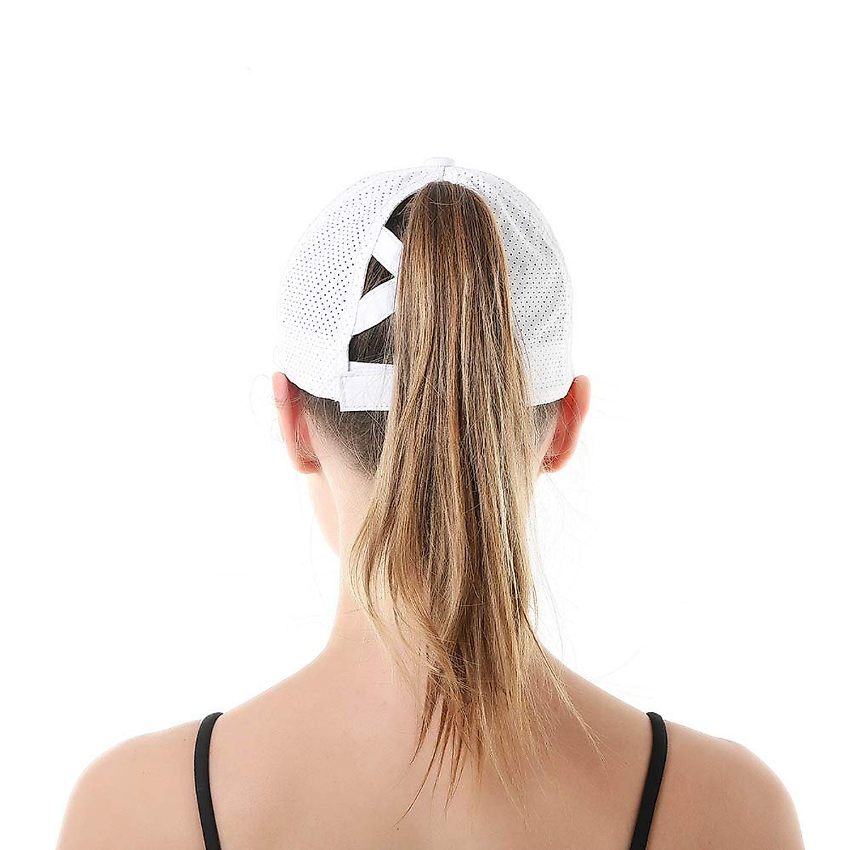 FASHIXD Ponytail Baseball Cap for Women Mesh Quick Dry Baseball Hat with Ponytail Hole (White)