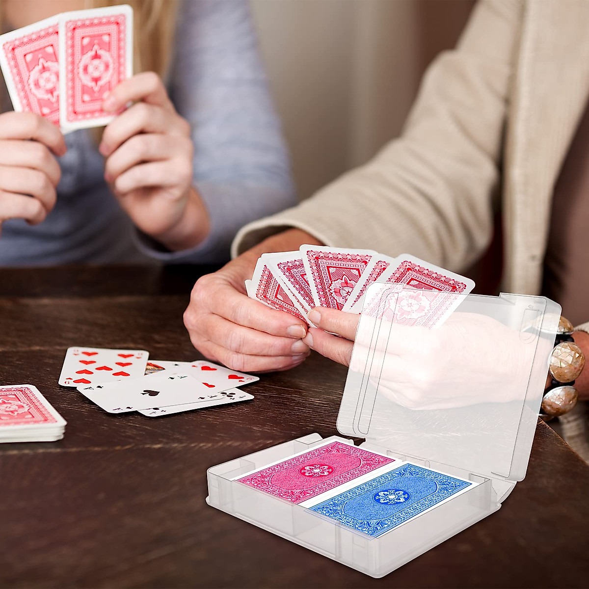 Xgood 4 PCS Plastic Playing Cards Boxes, Snaps Closed Empty Plastic Storage Box, 2 Decks Playing Card Case, Rectangle Playing Card Storage Clear Card Case for Business Trading Card Bridge Size Cards