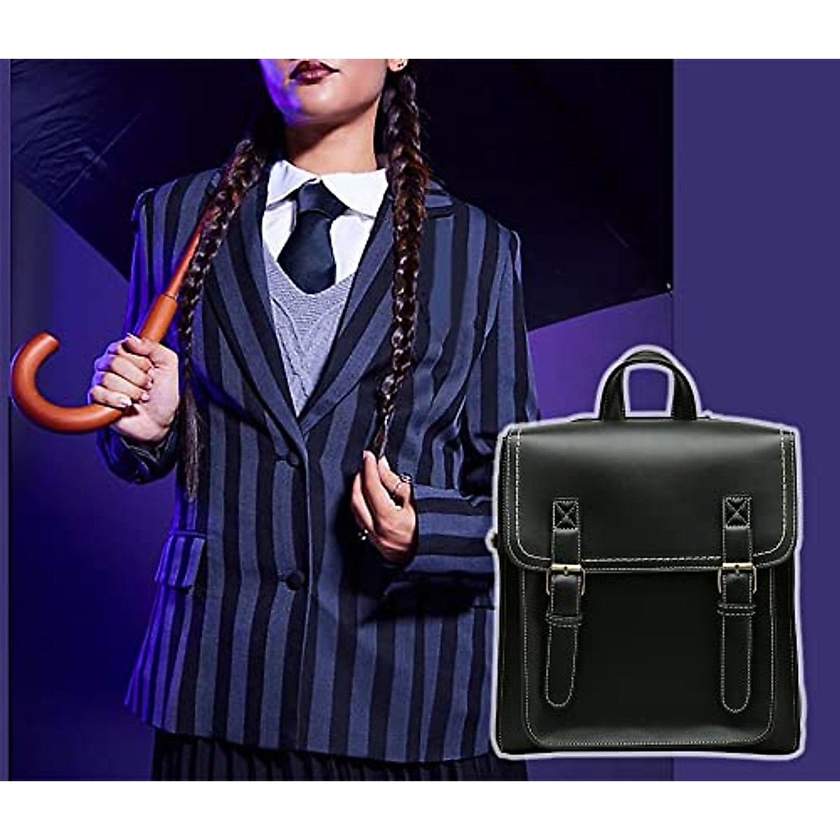 Yoniza Wednesday Addams Backpack Vintage Black Leather Backpack Durable Wednesday Backpack Adjustable Backpack For Women
