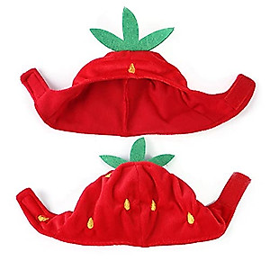 MQQYLBHDS XS Dog Halloween Costume Adjustable Cat Strawberry Hat Cute Pet Headgear Puppy Warm Cap Head Accessories for Small Dogs Kitten Rabbit (Strawberry)