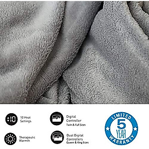 Biddeford Blankets Micro Plush Electric Heated Blanket with Digital Controller, Queen, Grey