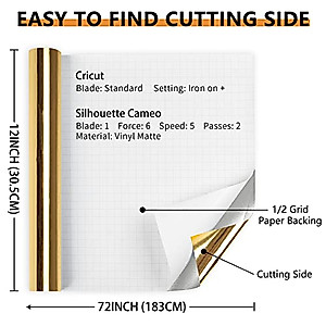 Lya Vinyl Mirror Gold Permanent Vinyl Roll 12" x 6FT Metallic Outdoor Permanent Vinyl for Cricut - Adhesive Vinyl Roll for Home Decor, Party Decoration, Mug, Window