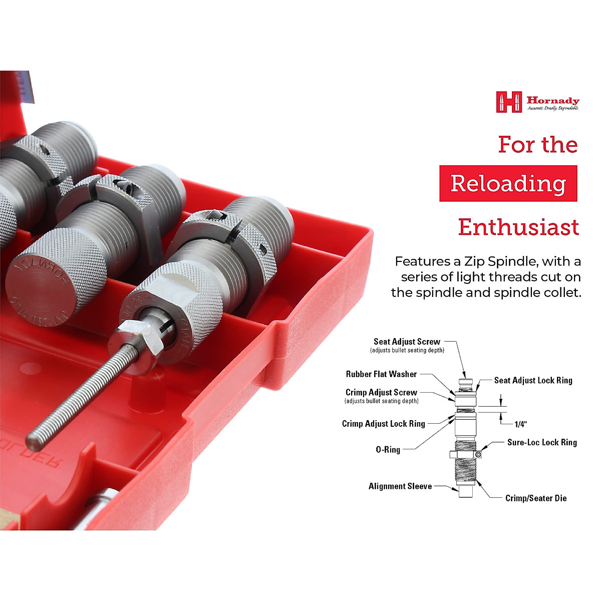 Hornady Custom Grade New Dimension 3-Die Set, 9mm Luger 9x21(.355) (546515) -Caliber Specific Reloading Equipment for Handloaders with Full Length Sizer Die, Seating Die, Sure-Loc Rings, & Storage Box