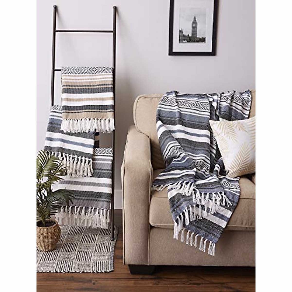 DII Farmhouse Woven Throw, 50x60 with 3" Fringe, Stone, 1 Piece