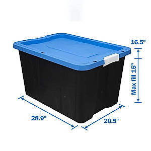 27 Gallon Heavy Duty Latching Plastic Storage Bin Container, Durable Stackable Storage Container With Lid Plastic Storage Box Tote Crate for Garage Storage, Moving Boxes, Black, Set of 4