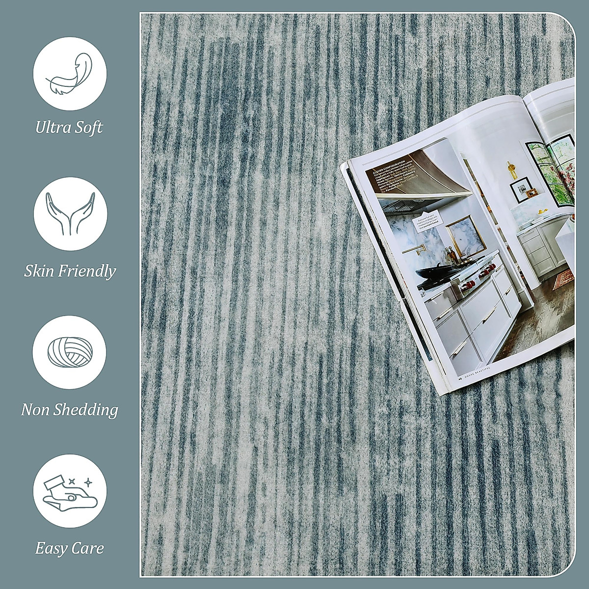 HOMBYS 9x12 Thickened Memory Foam Area Rug for Living Room Bedroom, Large Modern Abstract Floor Carpet for Indoor, Boho Home Deco Non-Shedding, Grey, Machine Washable