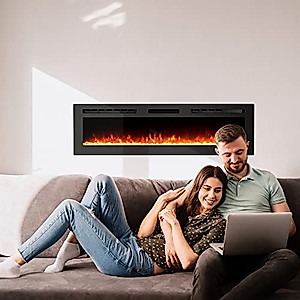 60 Inch Electric Fireplace Insert, Wall-Mounted, Remote Control, Linear Design, 750/1500W.