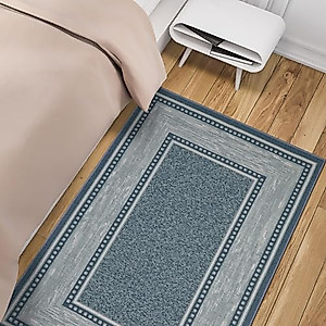 Ottomanson Ottohome Non-Slip Rubberback Bordered Design 3x5 Indoor Area Rug, 3'3" x 5', Turquoise