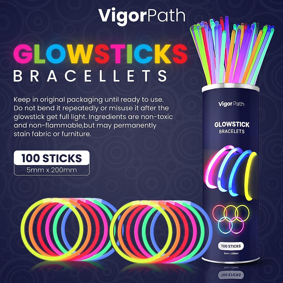 Set of 100' Luminous Sticks - 8" Glowsticks for Bracelets, Necklaces - Perfect for Neon-Themed Parties, Easter Celebrations, Festive Christmas Evenings, Spooky Halloween Nights, and Football Fanatic