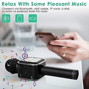 KIDWILL Wireless Bluetooth Karaoke Microphone for Kids, 5-in-1 Portable Handheld Karaoke Mic Speaker Player Recorder with LED Lights for Kids Girls Boys Teens Birthday (1818-Black)