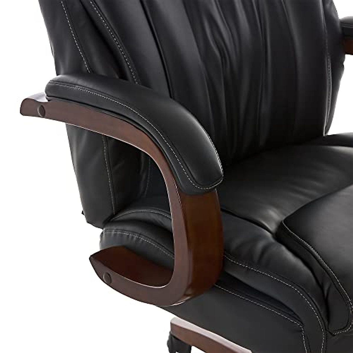 La-Z-Boy Edmonton Big and Tall Executive Office Chair with Comfort Core Cushions, Solid Wood Arms and Base, Waterfall Seat Edge, Bonded Leather, Big & Tall, Black