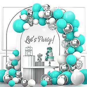 Teal Balloons Garland Arch kit,120Pcs 18 12 10 5 In Teal Turquoise Tiffany Blue and White Metallic Silver Confetti Latex Balloons for Graduation Baby Shower Weddings Birthday Party Decorations