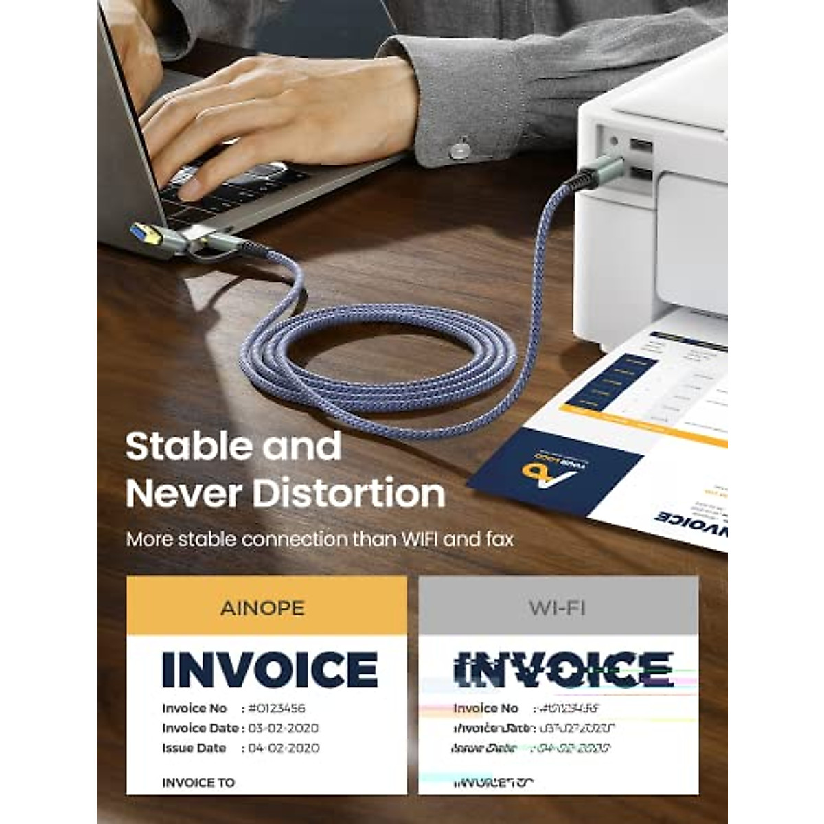 AINOPE Printer Cable, [2-in-1] USB Printer Cable High-Speed [Plug and Play] Nylon Braided [Never Rupture] USB B to USB C Printer Cord for MacBook Pro/Air, HP Canon Dell Epson Brother