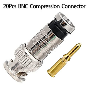 20PCS BNC Compression Connector 75 Ohm Coupler with Copper Pin for RG58-59 Crimper Video Plug Extension Coaxial Siamese Cable Crimper Adapter Male CCTV Home Security Camera Antena System