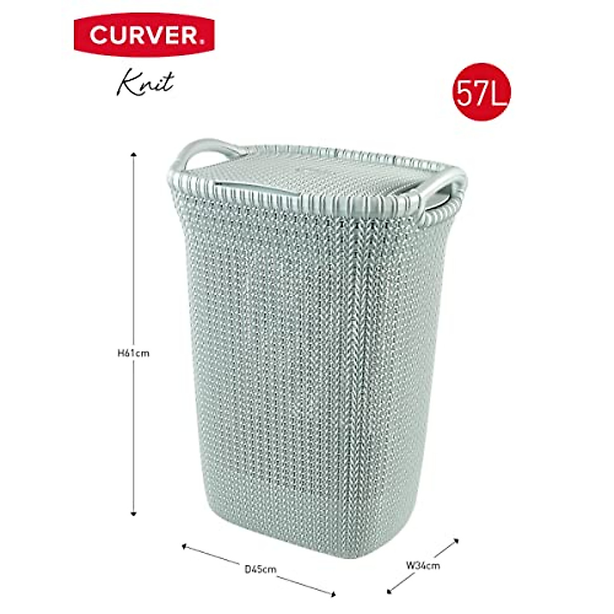 Curver Knit Laundry Storage Hamper, Misty Blue, 57 Litre