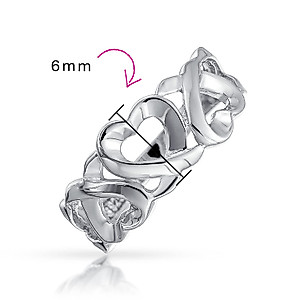 Bling Jewelry BFF Friendship Romantic Open Heart Huggies & Kisses XO Eternity Band Promise Ring For Women Teen Girlfriend .925 Sterling Silver