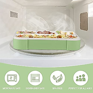 Bento Lunch Box for Kids, 4 Compartment Kids Lunch Box Leak Proof, Cute Bento Snack Box for Adults and Kids With Utensils, Lunch Containers BPA-Free, Microwave Bento Box (Green)
